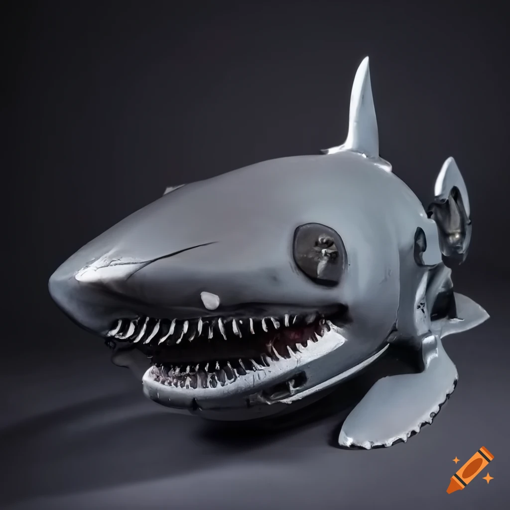 Robot shark with machine parts and metallic coating, terminator style ...