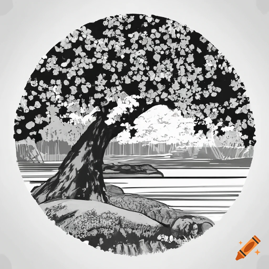 Japanese cherry trees by saltwater lake on Craiyon