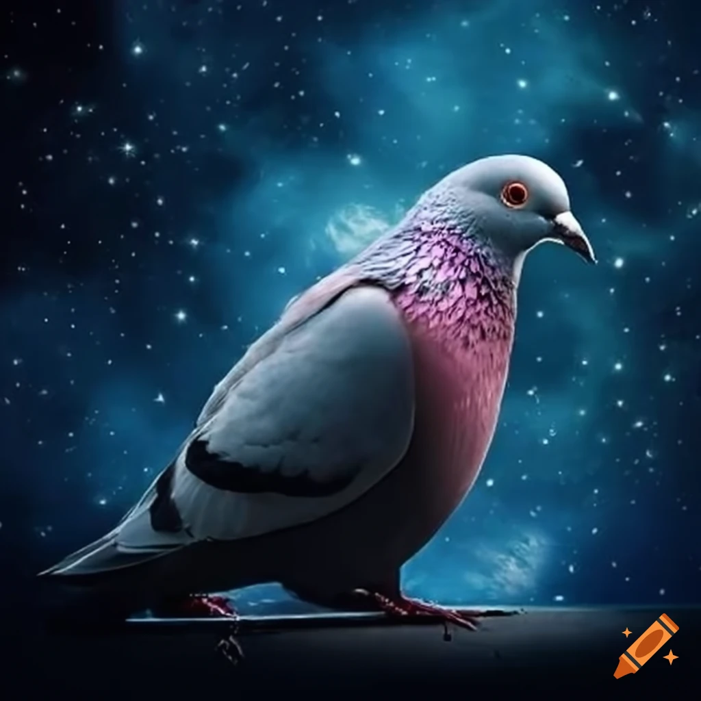 Pigeon holding a computer in space on Craiyon