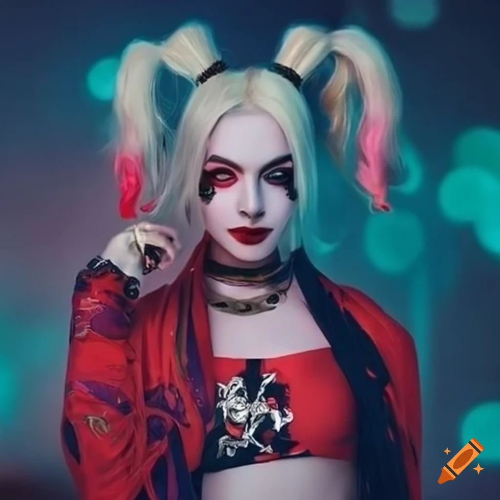 Harley quinn cosplay in eastern asian mythical fantasy robes on Craiyon