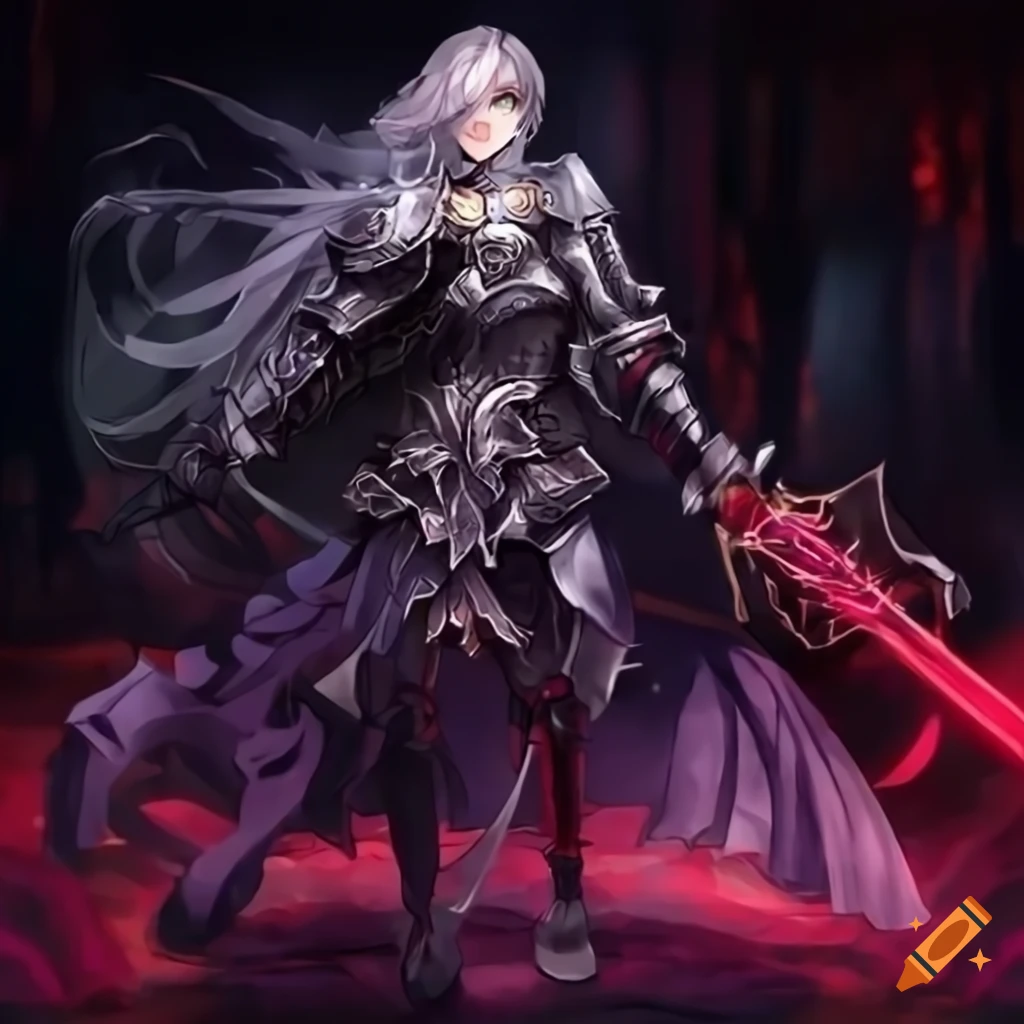 Gothic paladin knight anime girl battling demons with light infused ...