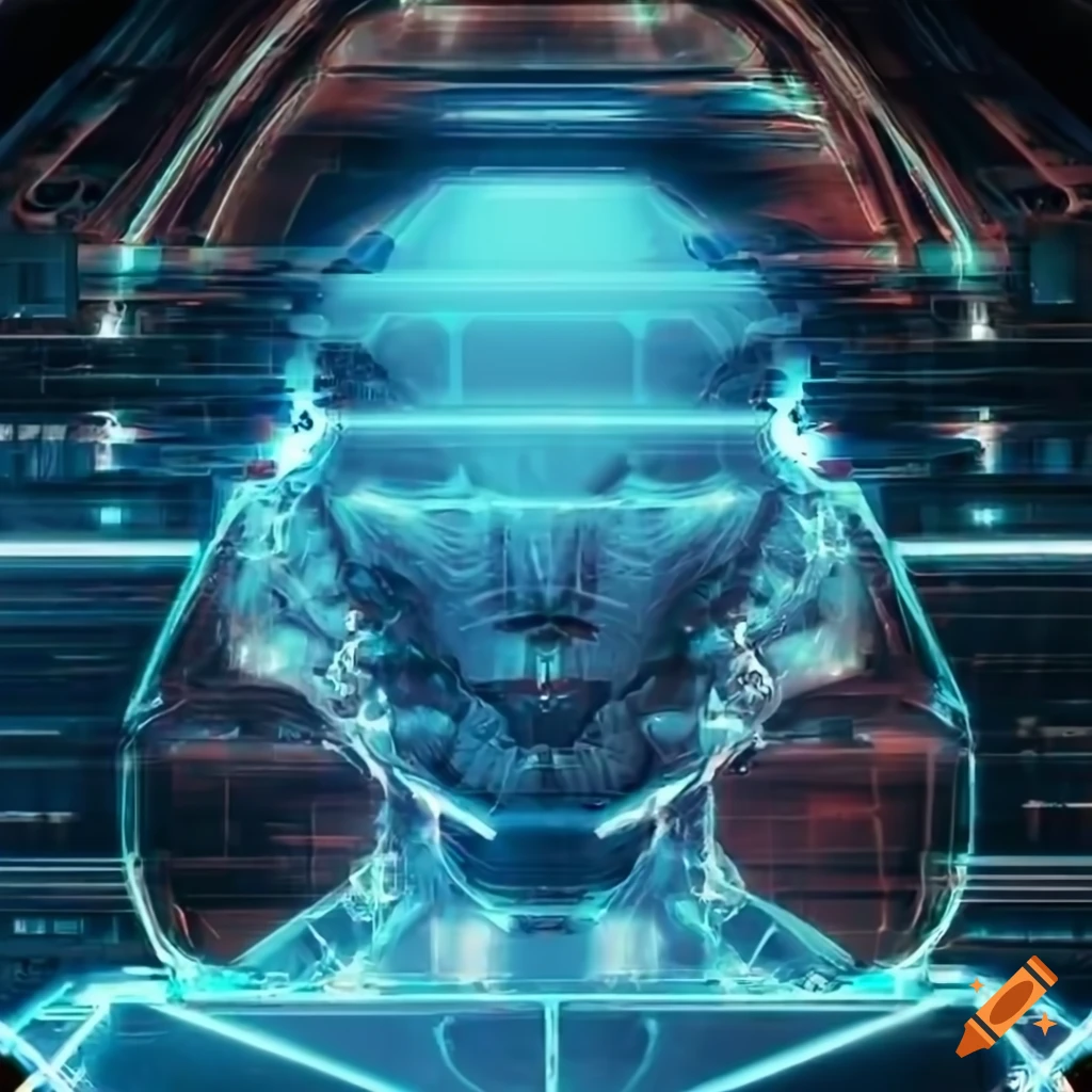 Highly detailed futuristic hologram of an alien spacecraft in 4k ...