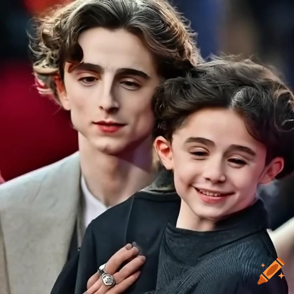 Timothée chalamet hugging his son on Craiyon
