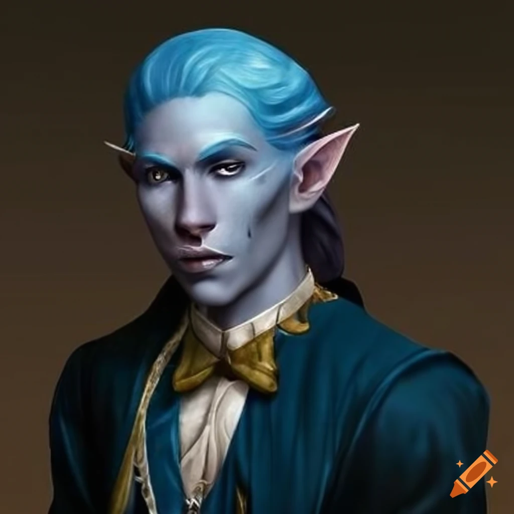 Pale blue male elf tailor on Craiyon