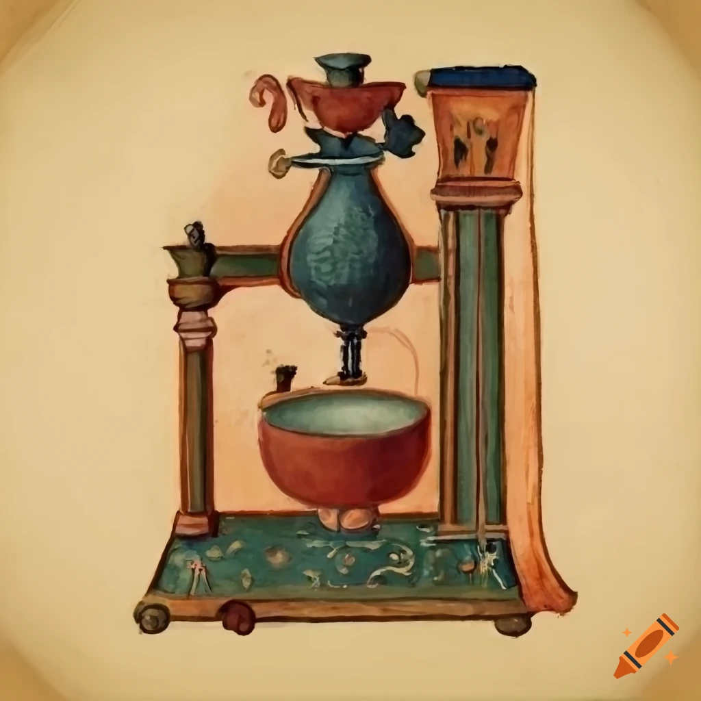 Medieval manuscript painting of a coffee machine on Craiyon