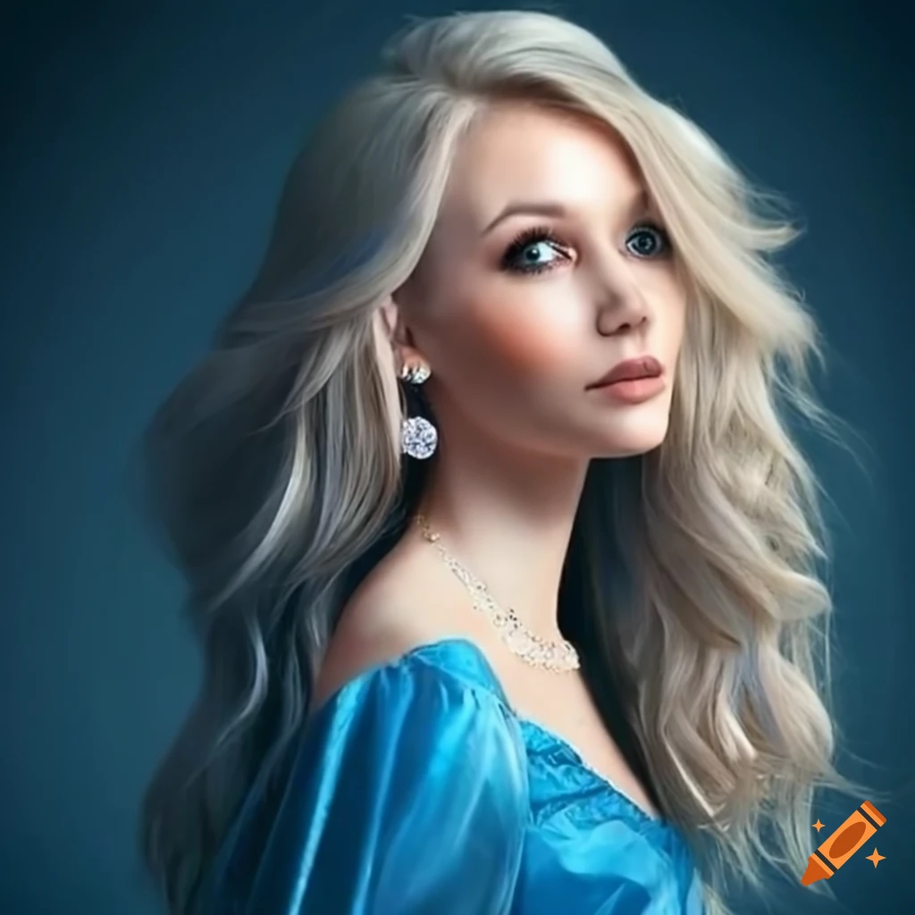 Blonde beauty queen in a blue dress on Craiyon