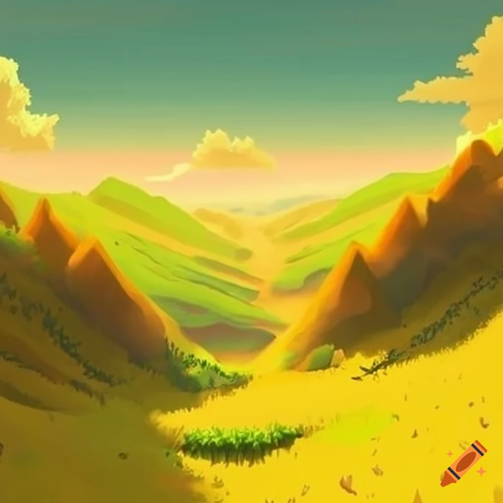 Pokemon inspired landscape with vast yellow scenery on Craiyon