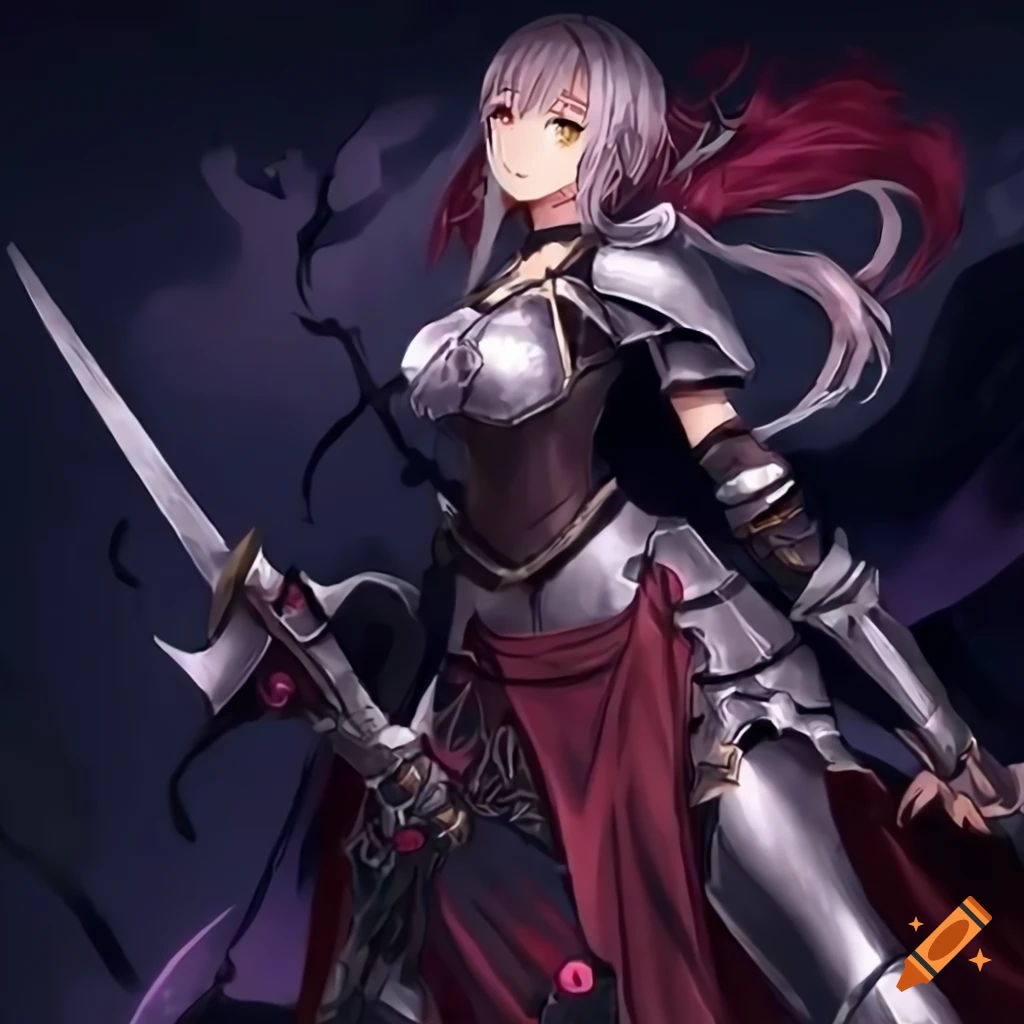 Gothic paladin knight anime girl battling demons with light infused ...