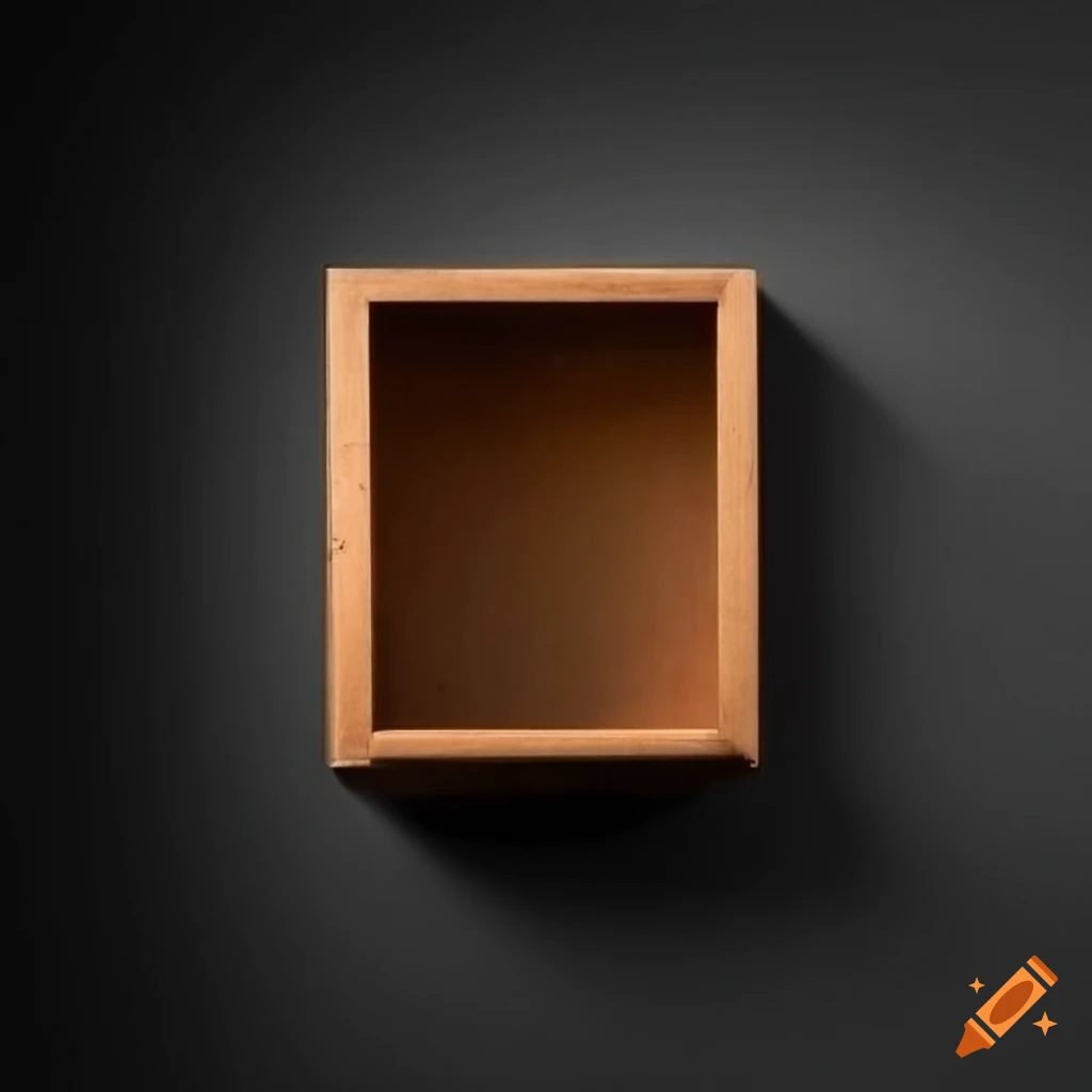 Open wooden shadow box on a wall on Craiyon