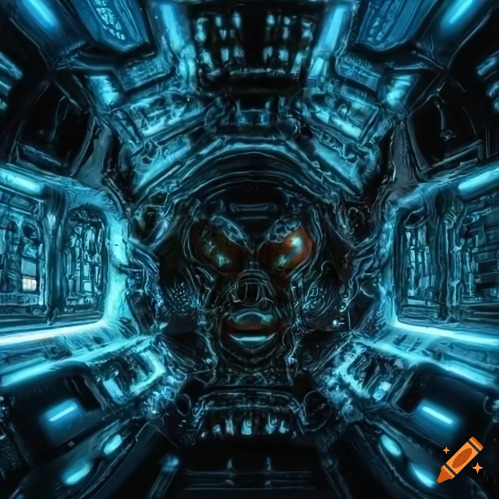 8k resolution interior of a spaceship with surreal aliens and organic machines in a science ...