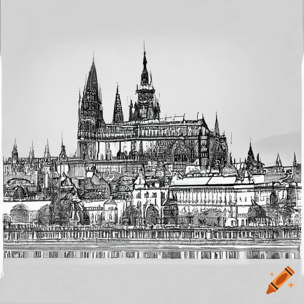 Realistic pencil drawing of prague castle on Craiyon