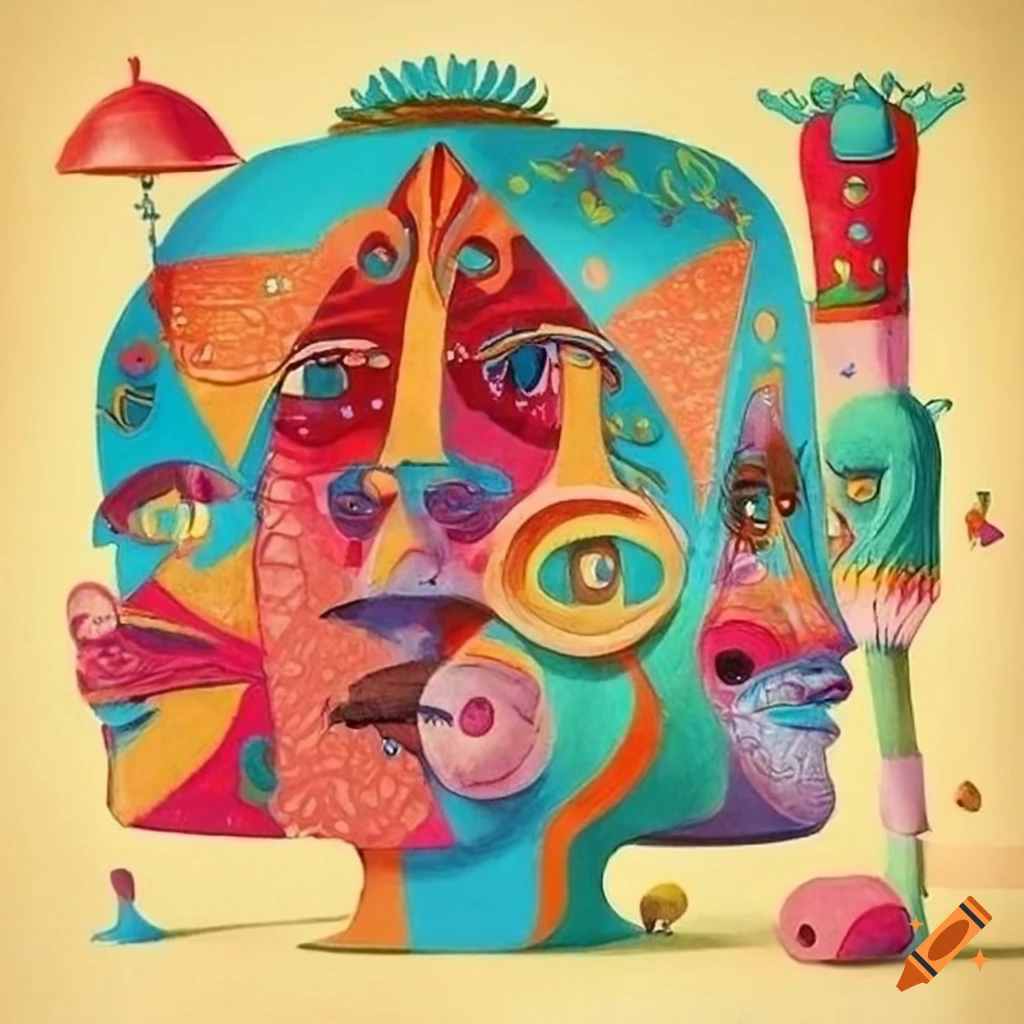 Surrealist portrait with microcosm motifs and surreal objects on Craiyon