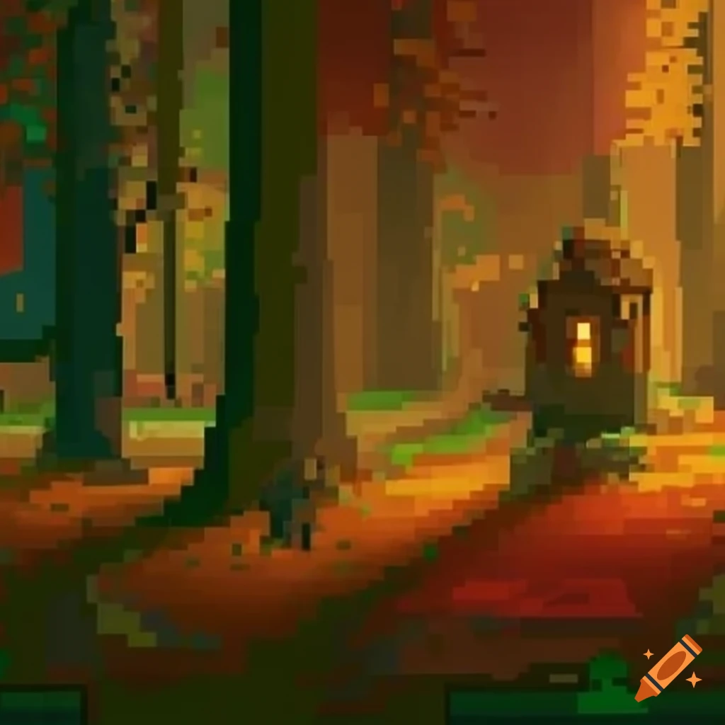 Autumnal enchanted forest pixel art on Craiyon