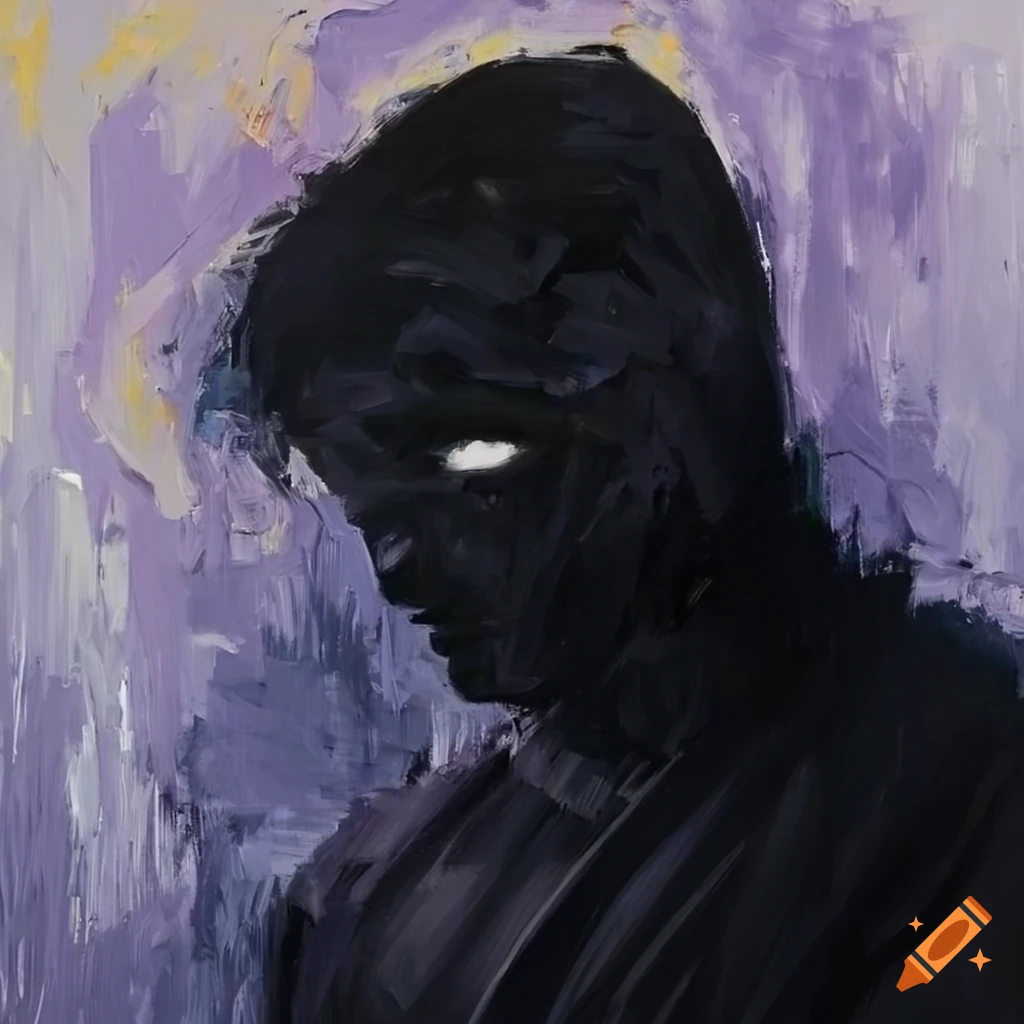 Palette knife painting of a faceless young man in all black clothes ...