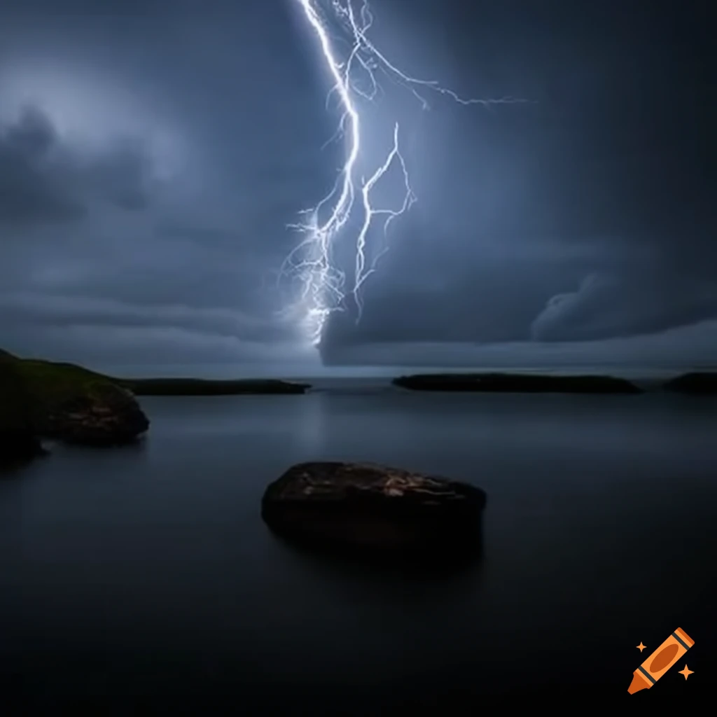 Intense storm with dark clouds and lightning on Craiyon