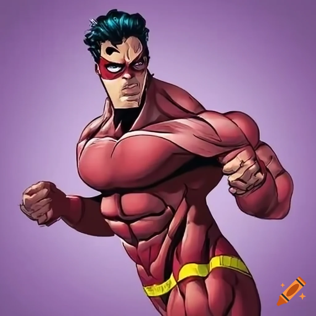 Superhero showing muscular biceps on Craiyon