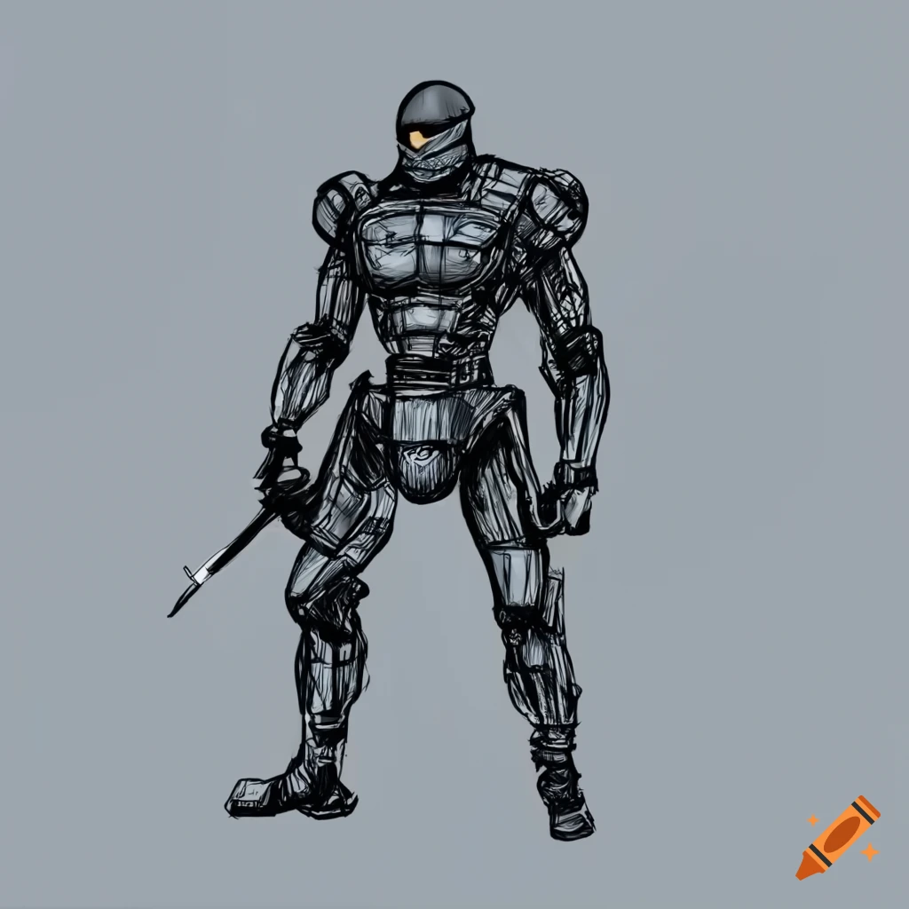 Sketch of a full body metal mobility and utility suit on Craiyon