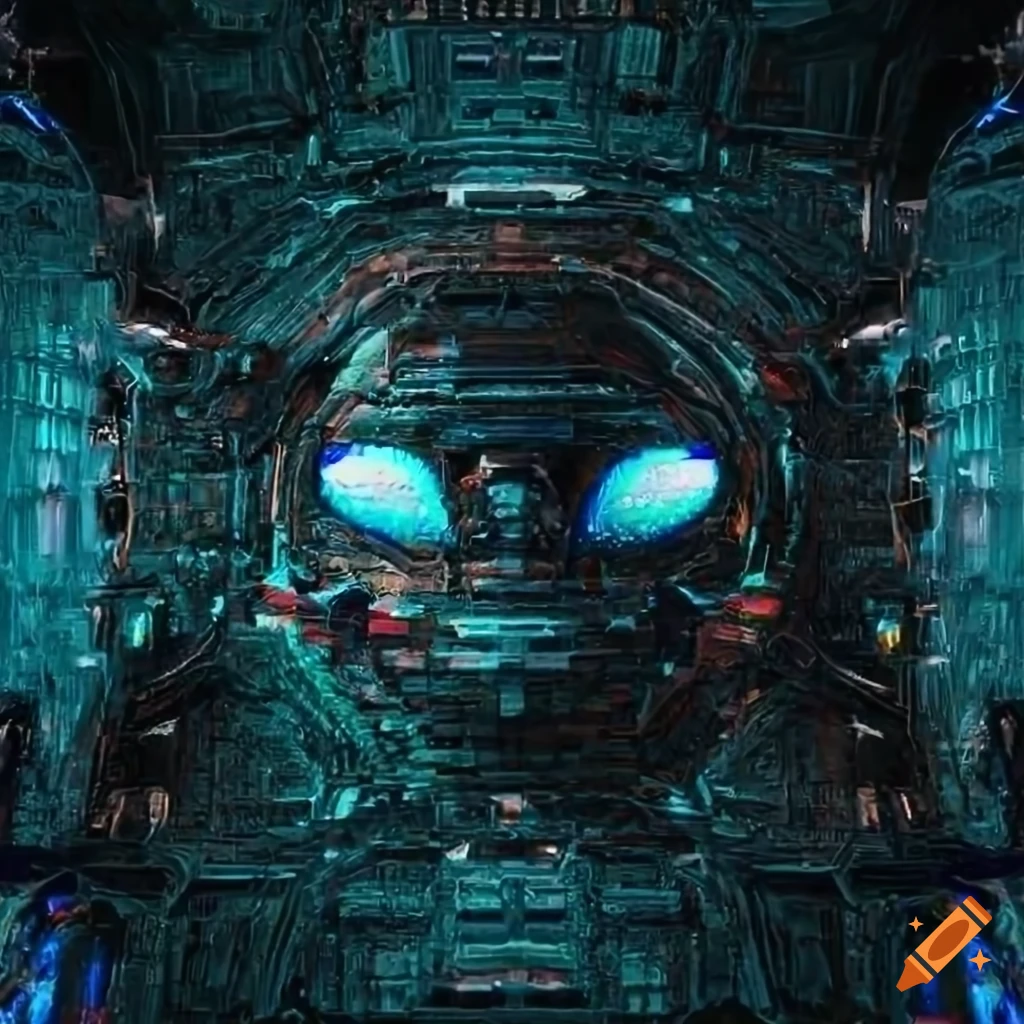 Surrealist construction of alien spaceship machine with unknown ...