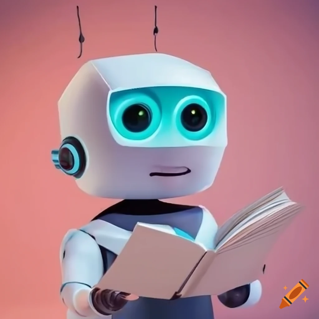 Cute robot reading a book on Craiyon