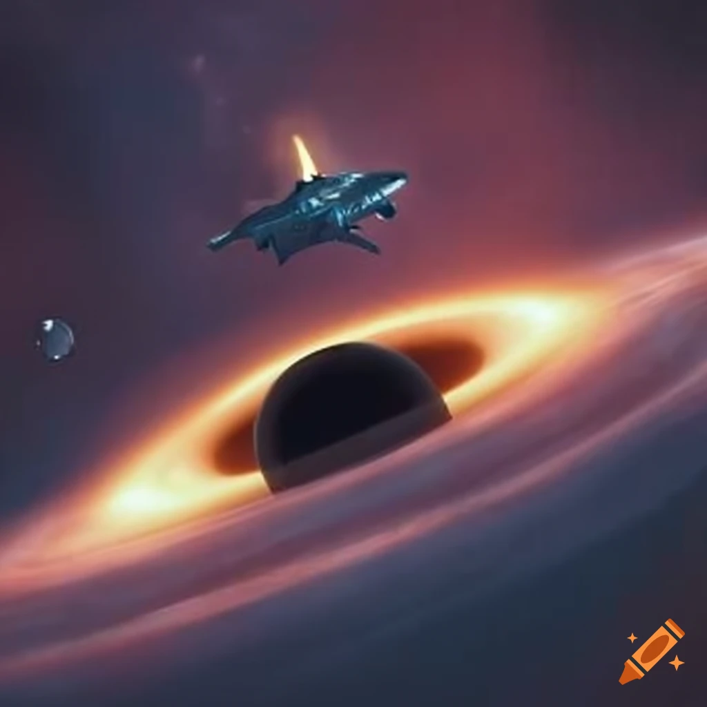 Spaceship near a black hole in outer space on Craiyon
