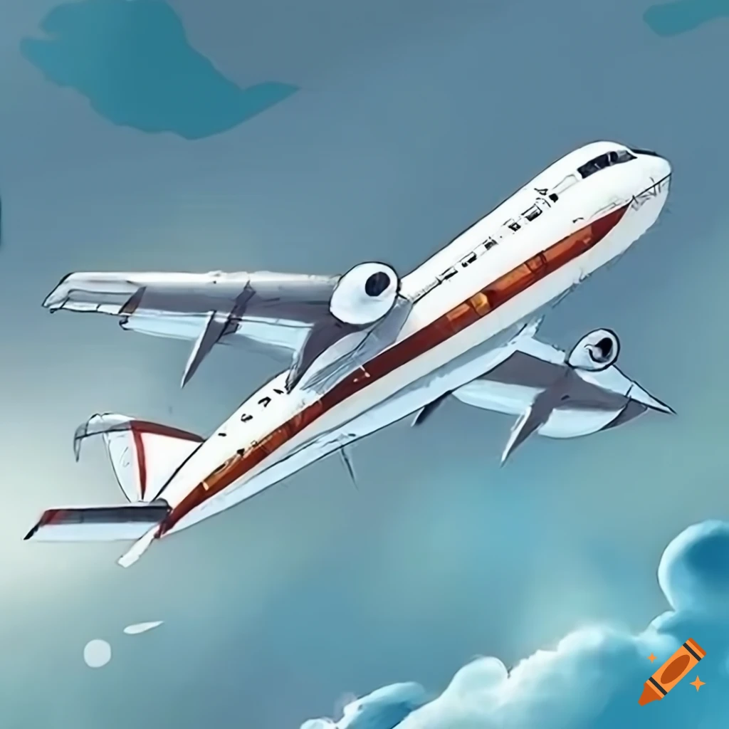 Dessin of a brown and white airplane flying in the air on Craiyon