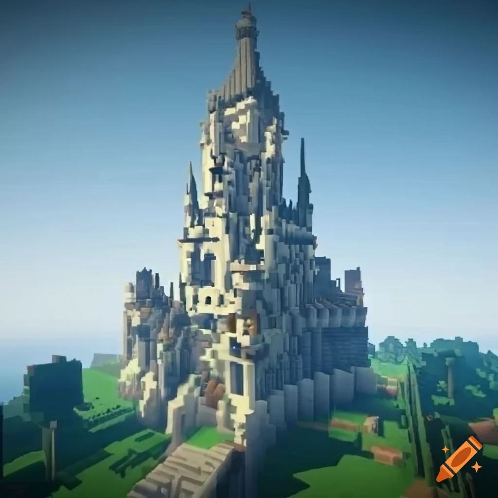 Highly detailed minecraft white castle on a hill in medieval fantasy ...