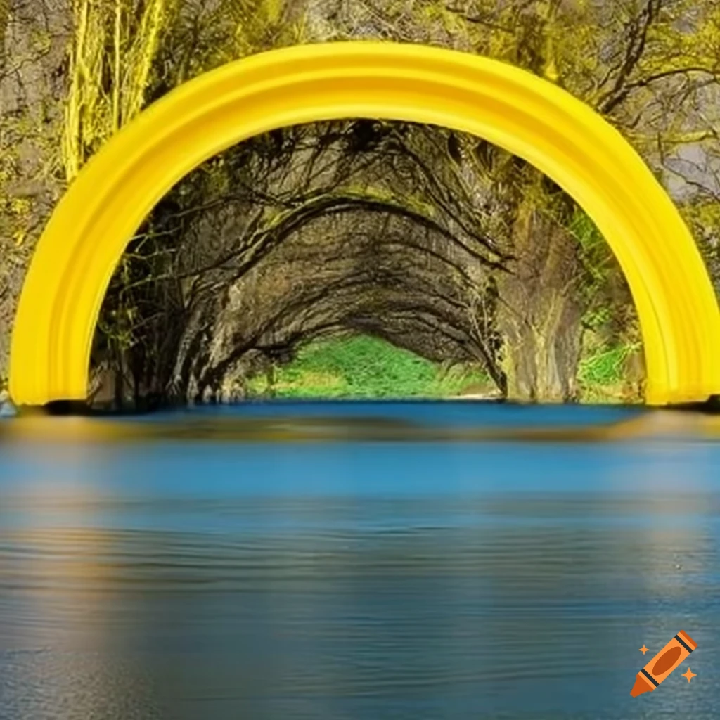 Yellow plastic corrugated arch with water on Craiyon