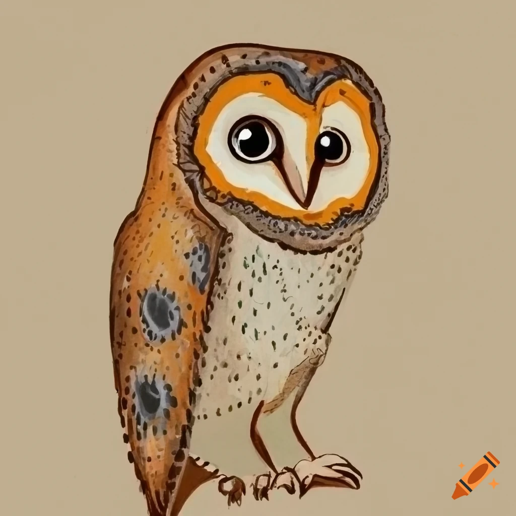 Satirical cartoon barn owl in the style of mary grandpré on Craiyon