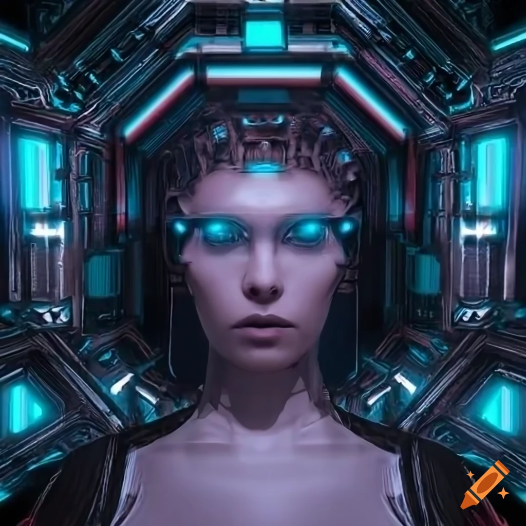 Highly detailed holographic alien spacecraft in a futuristic science ...