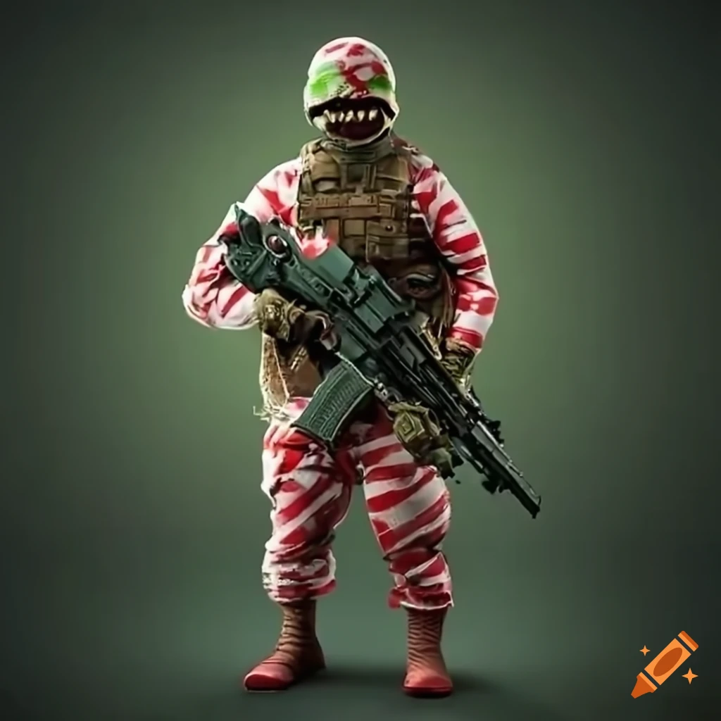 Realistic peppermint camo soldier monsters with firearms on Craiyon