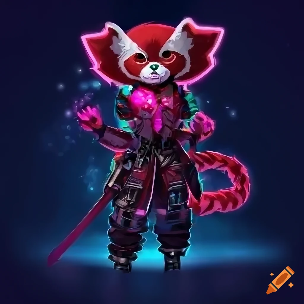 Fantastical red panda character in futuristic leather outfit on Craiyon