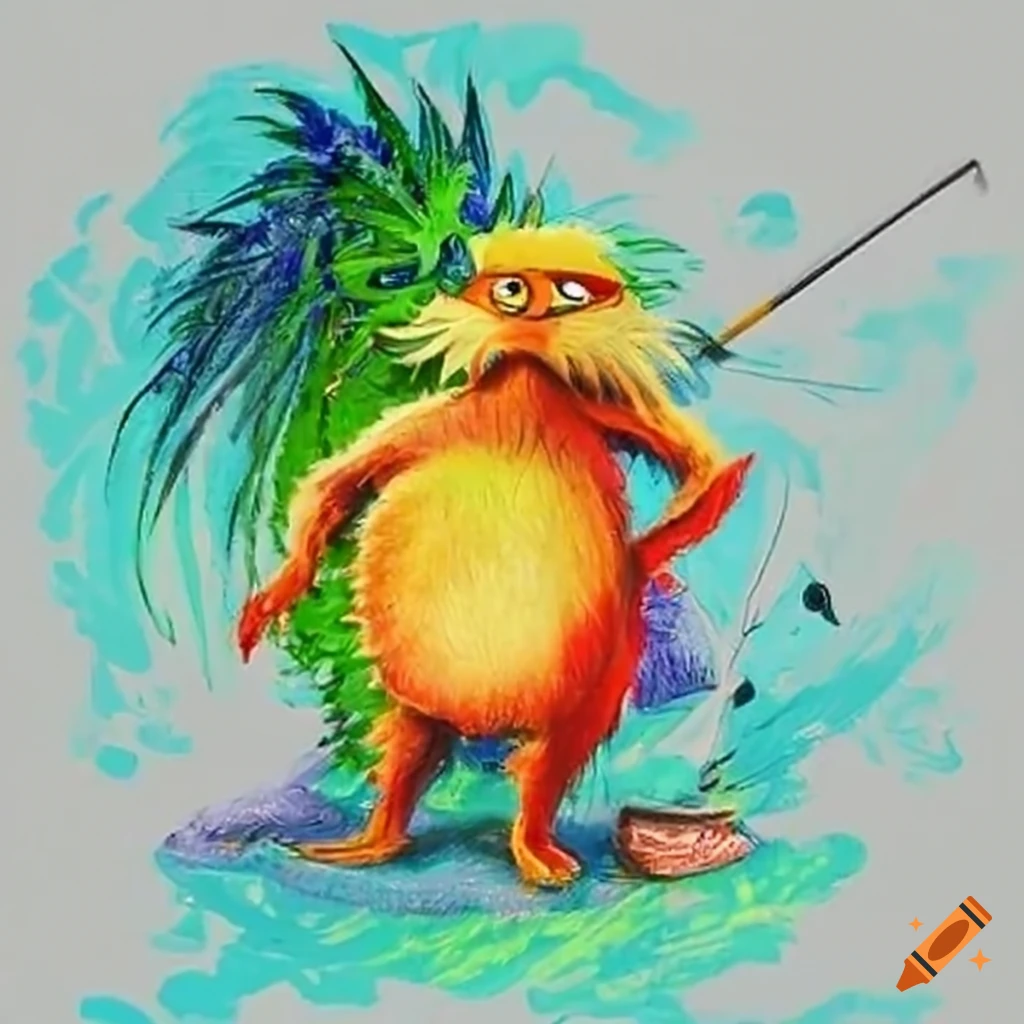 Lorax enjoying fishing in a unique way on Craiyon