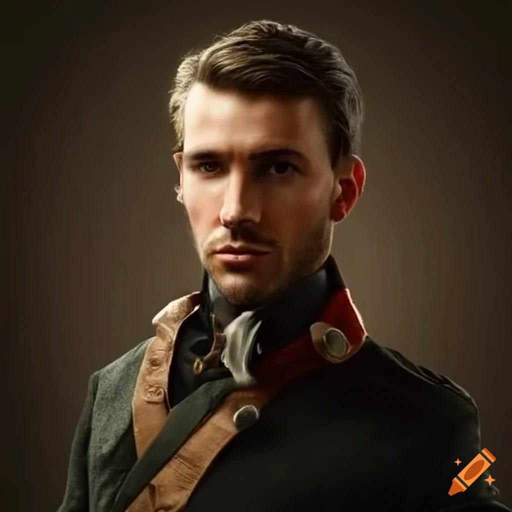 Intimidating portrait of an american revolutionary with stubble on Craiyon