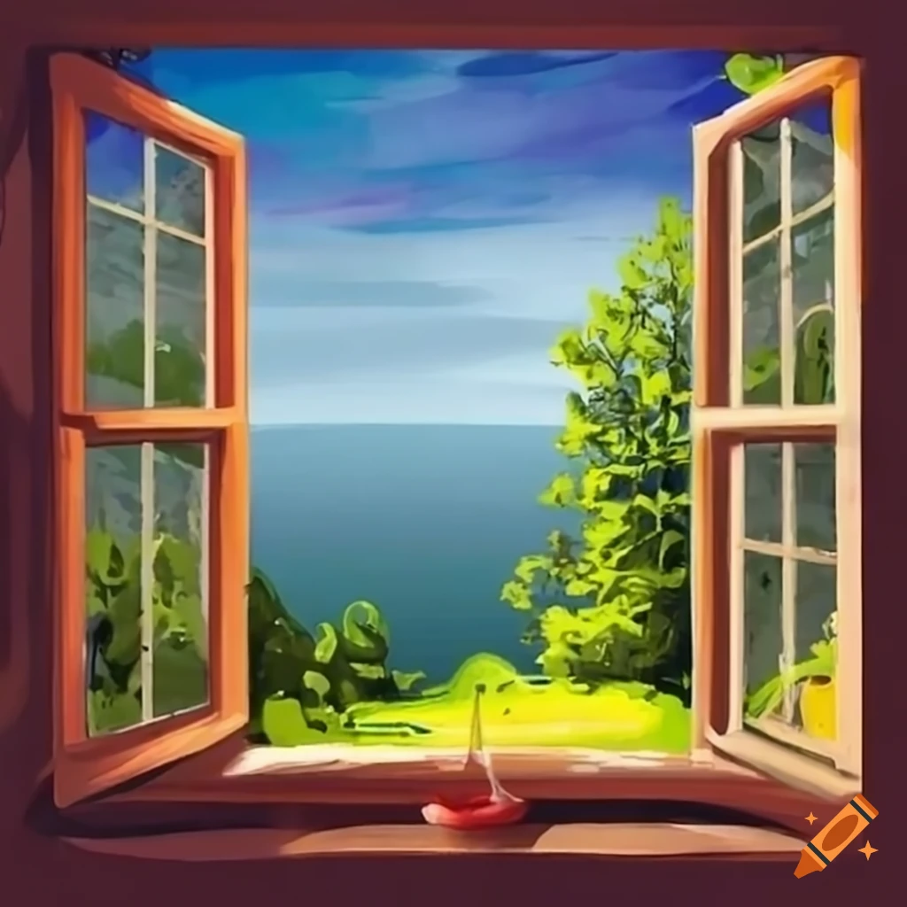 Window view of nature, easy to paint on Craiyon