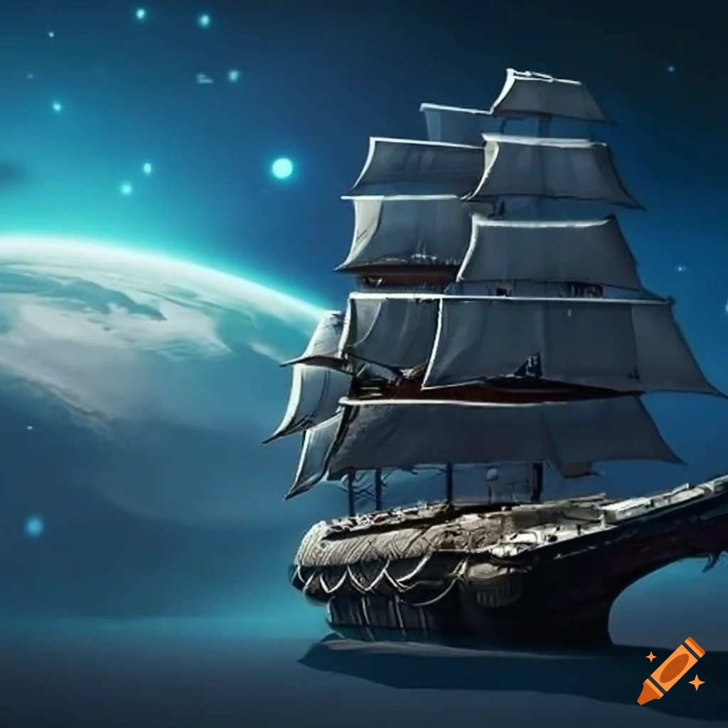 Sailing ship in space on Craiyon