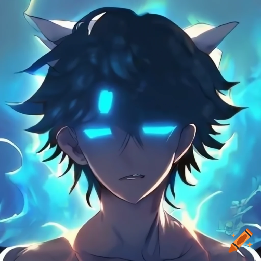 Anime character with glowing blue eyes and aggressive posture on Craiyon