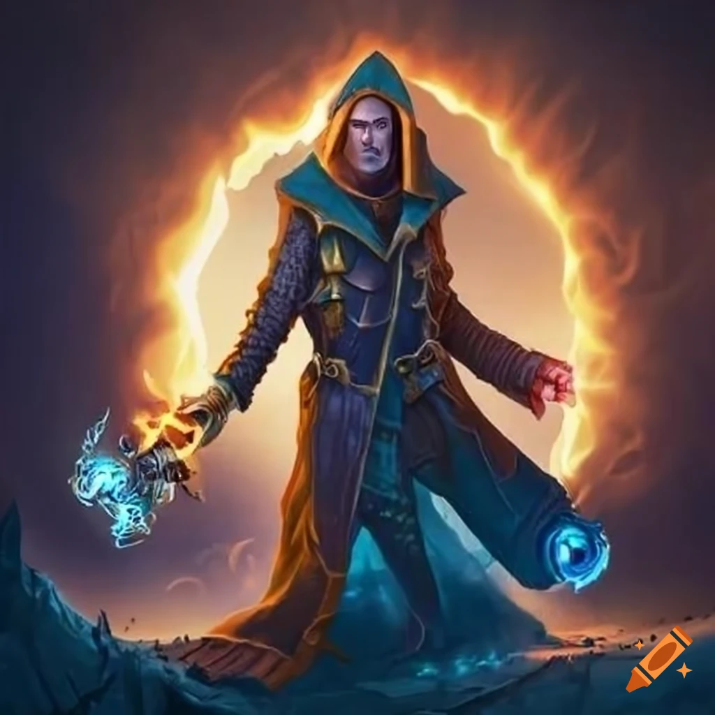 Ice mage steampunk enveloped in flames on Craiyon