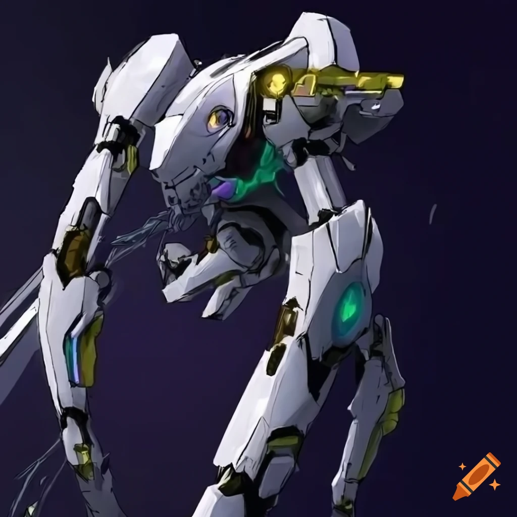 Light mech design with female character in code geass style on Craiyon