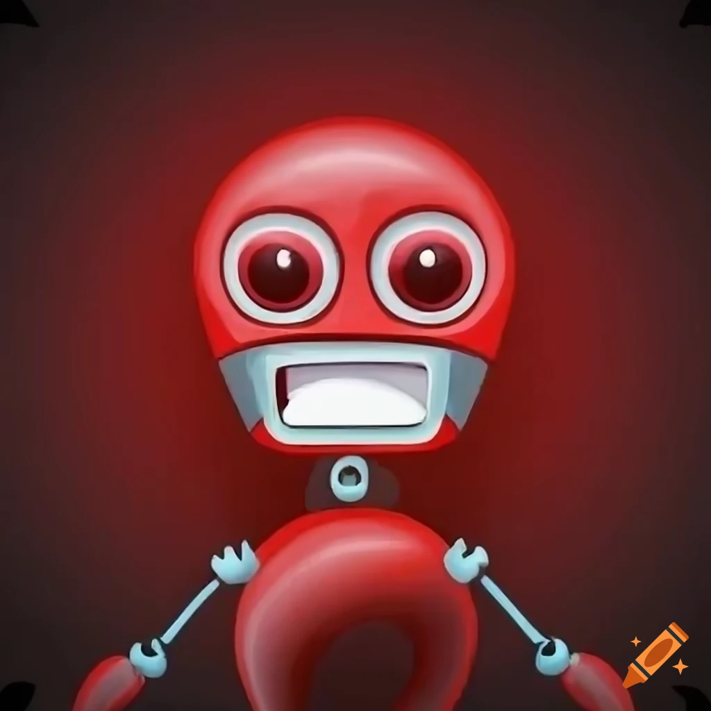 Cute white robot with an angry expression on dynamic background on Craiyon