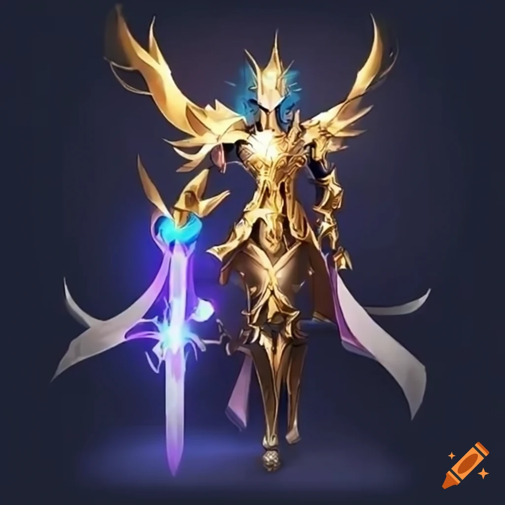 Celestial knight with light-infused weapons in anime style on Craiyon