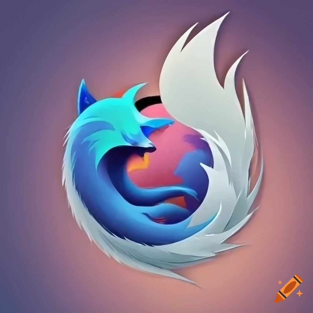 White fox illustration representing the firefox logo on Craiyon