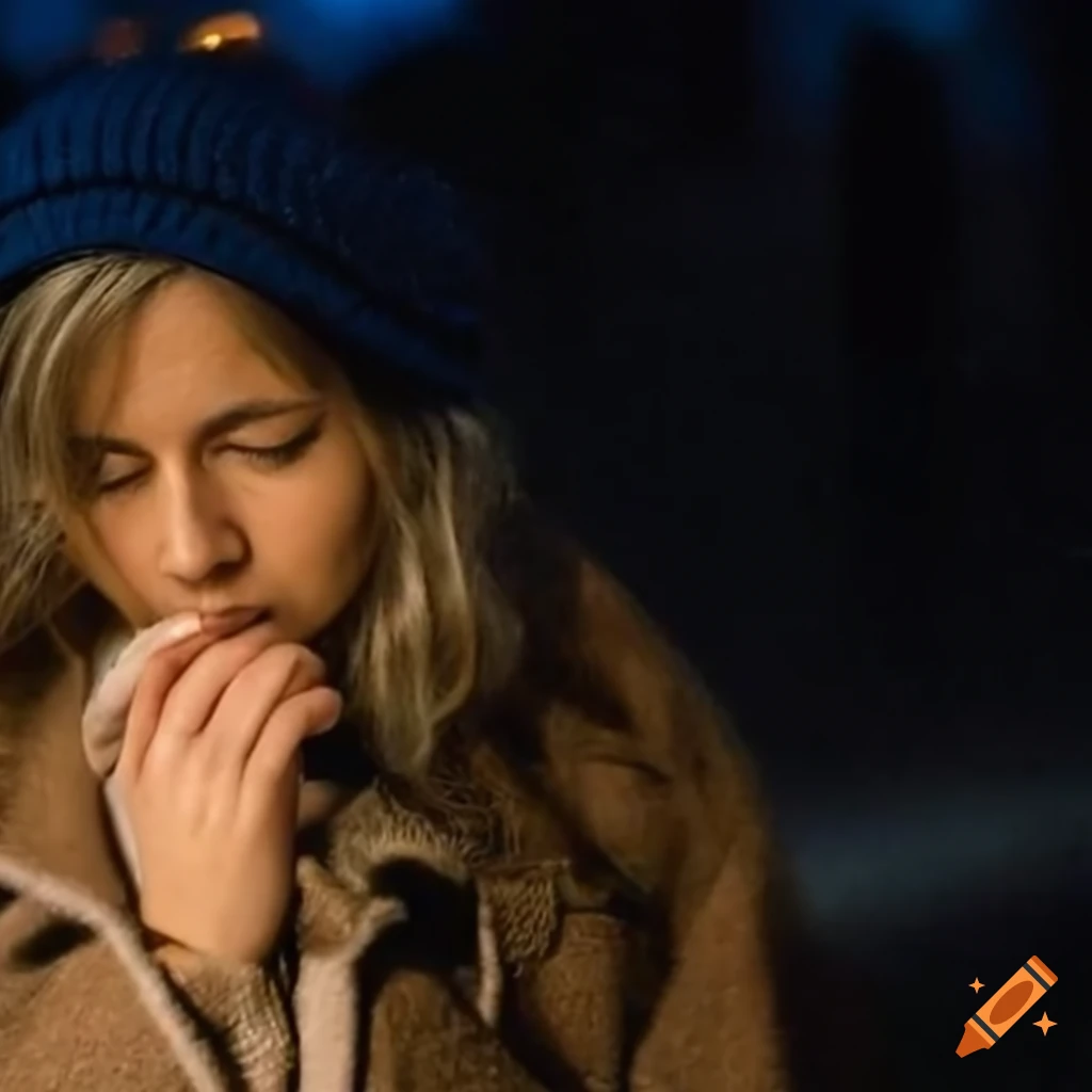 Young homeless woman wandering the streets at night on Craiyon