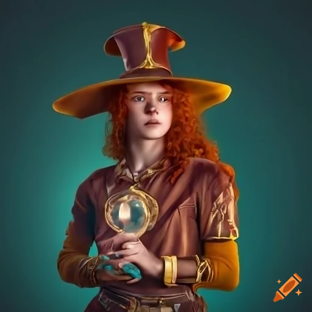Young alchemist man with ginger hair and a large hat on Craiyon