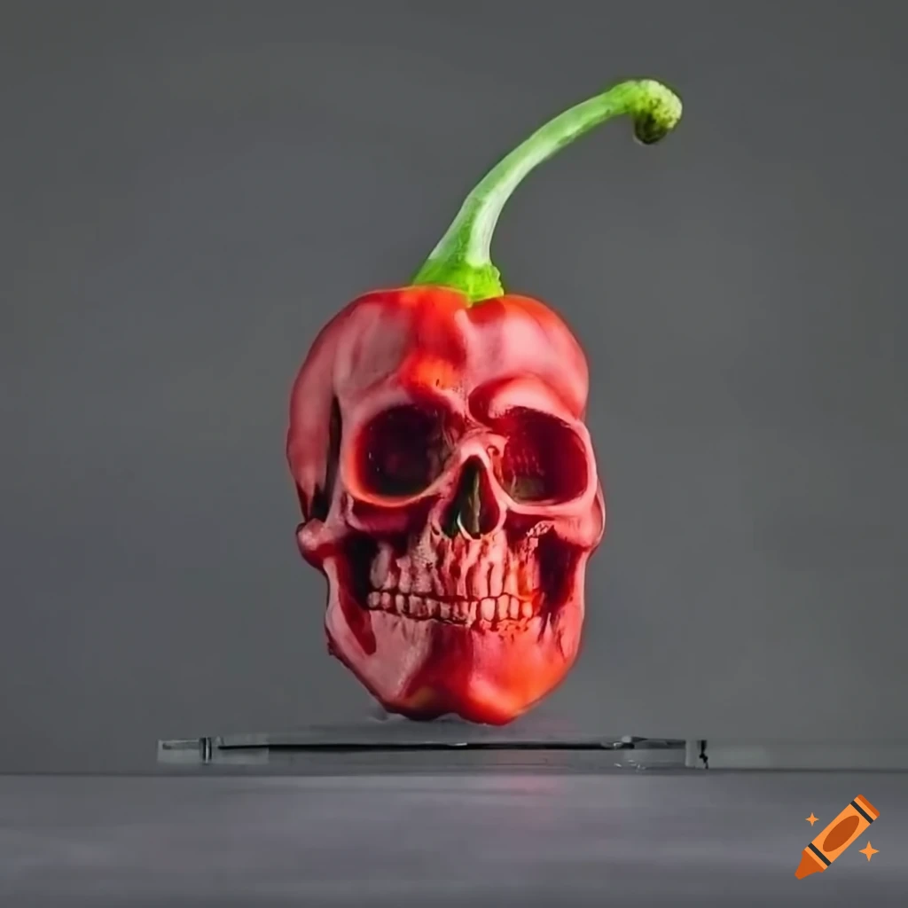 Skull-shaped red pepper with green stem on Craiyon