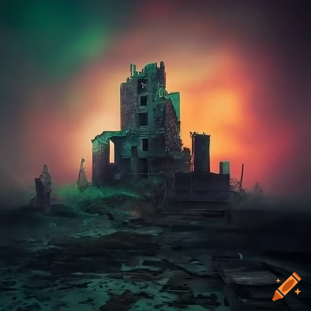 Hyper-realistic post-apocalyptic scene with a desolate landscape and a ...