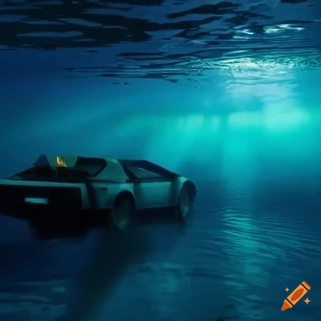 Underwater scene with a delorean on the ocean floor on Craiyon