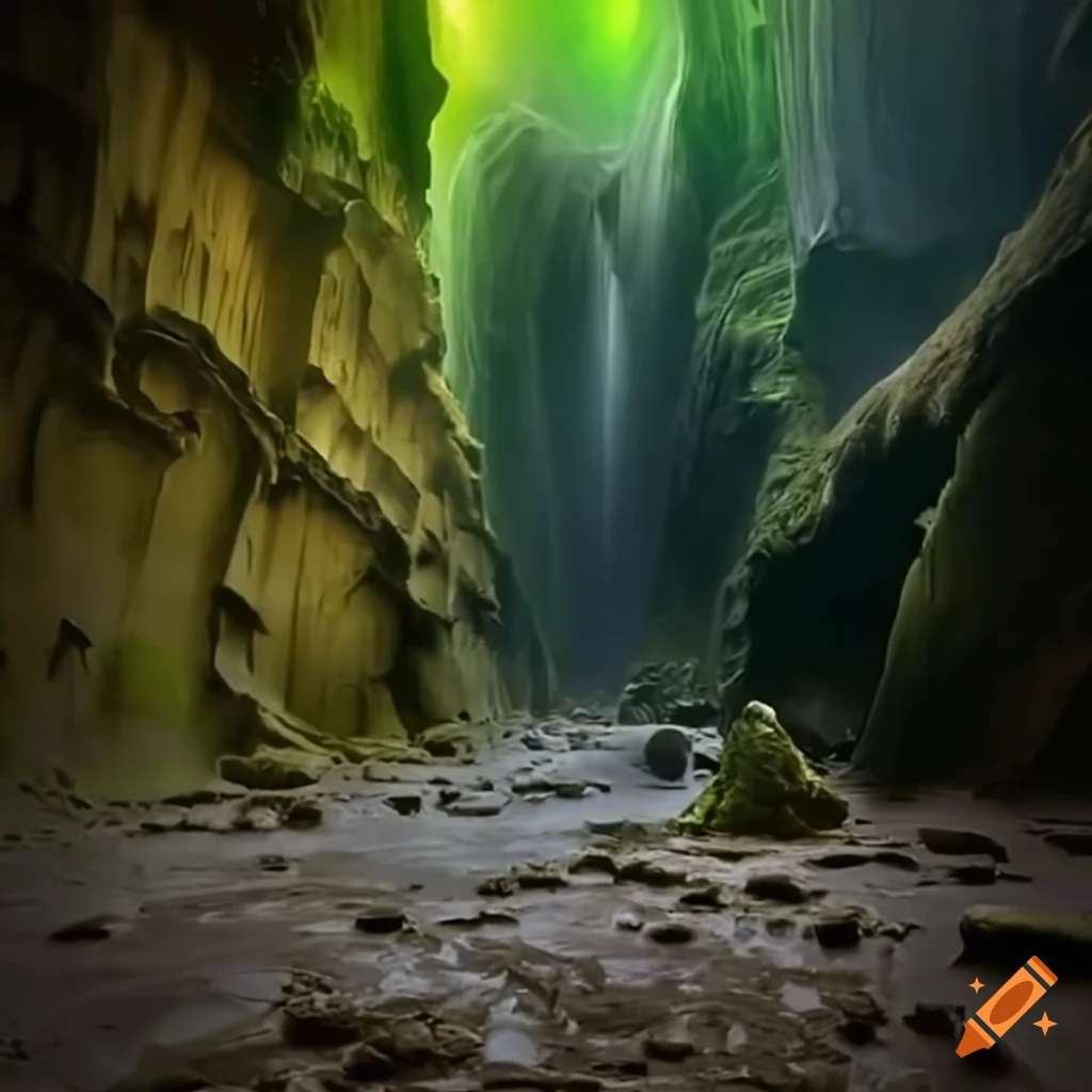 Vibrant alien village nestled in a ravine with 4k resolution on Craiyon