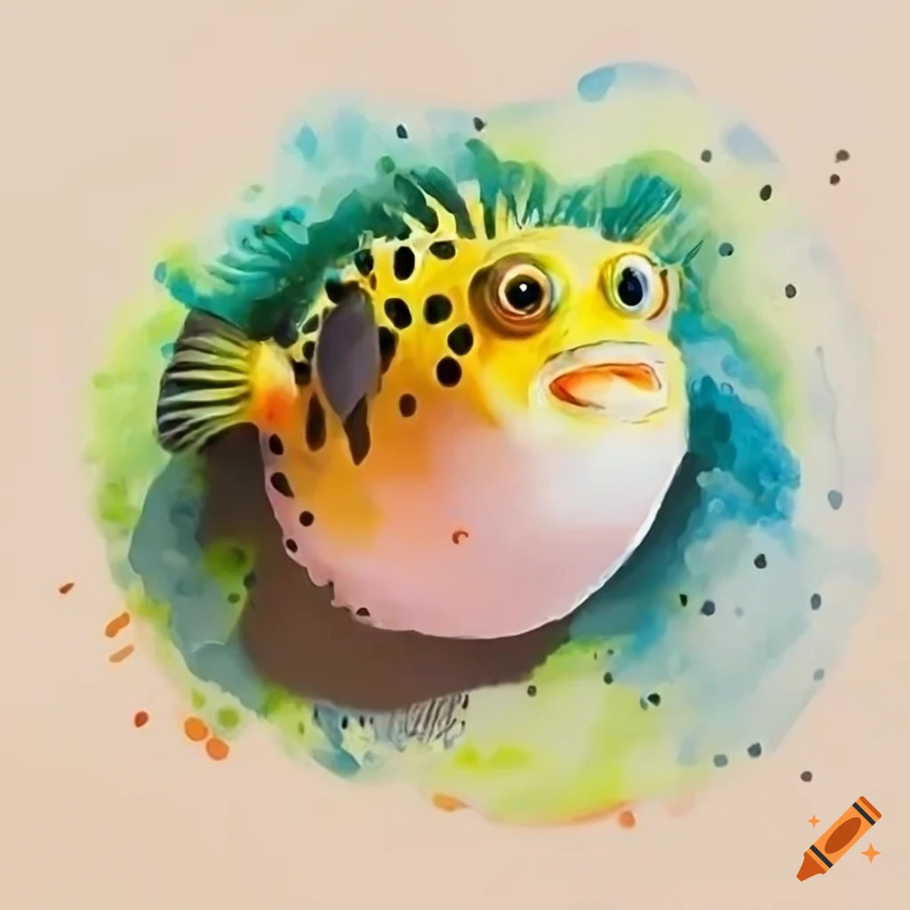 White spotted pufferfish building his nest in a colorful underwater ...