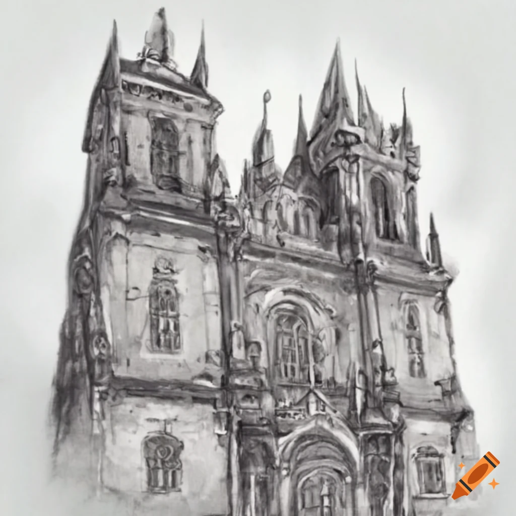 Intricate detailed pencil drawing of prague castle on Craiyon