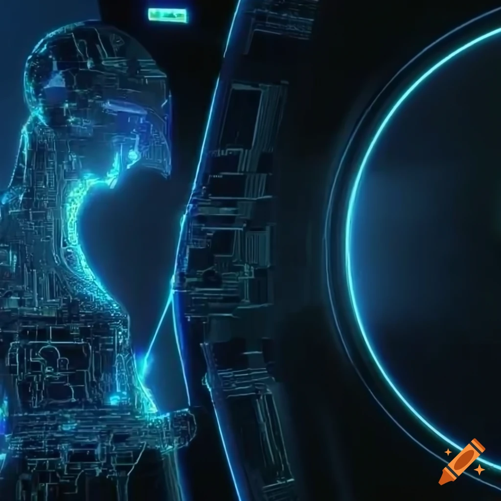 Highly detailed futuristic hologram of an alien spacecraft in a science ...